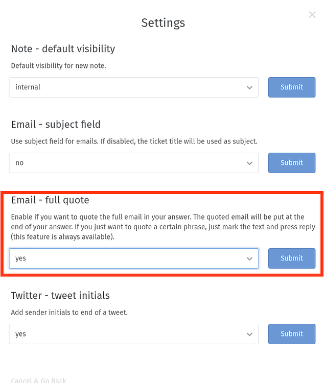 How to setting: full quote original e-mail content - Technical ...