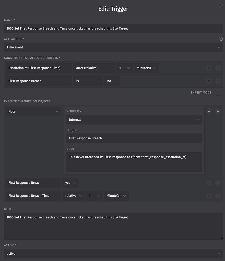 Time event triggers based on breached escalation times - Technical assistance - Zammad - Community