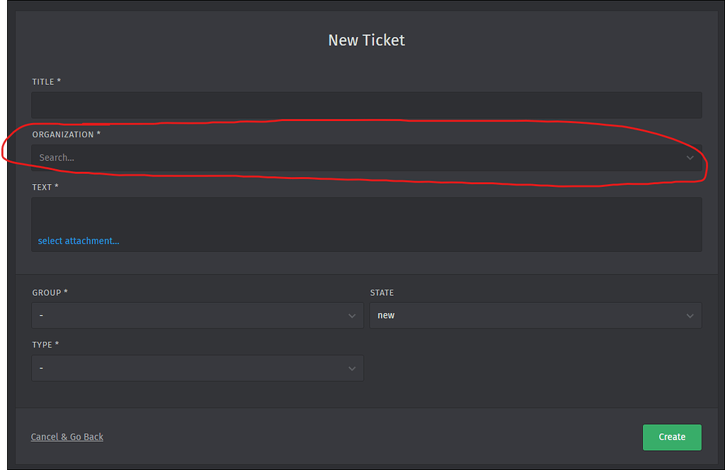 Organization selection field disappears shortly after the new ticket page loads - Technical ...
